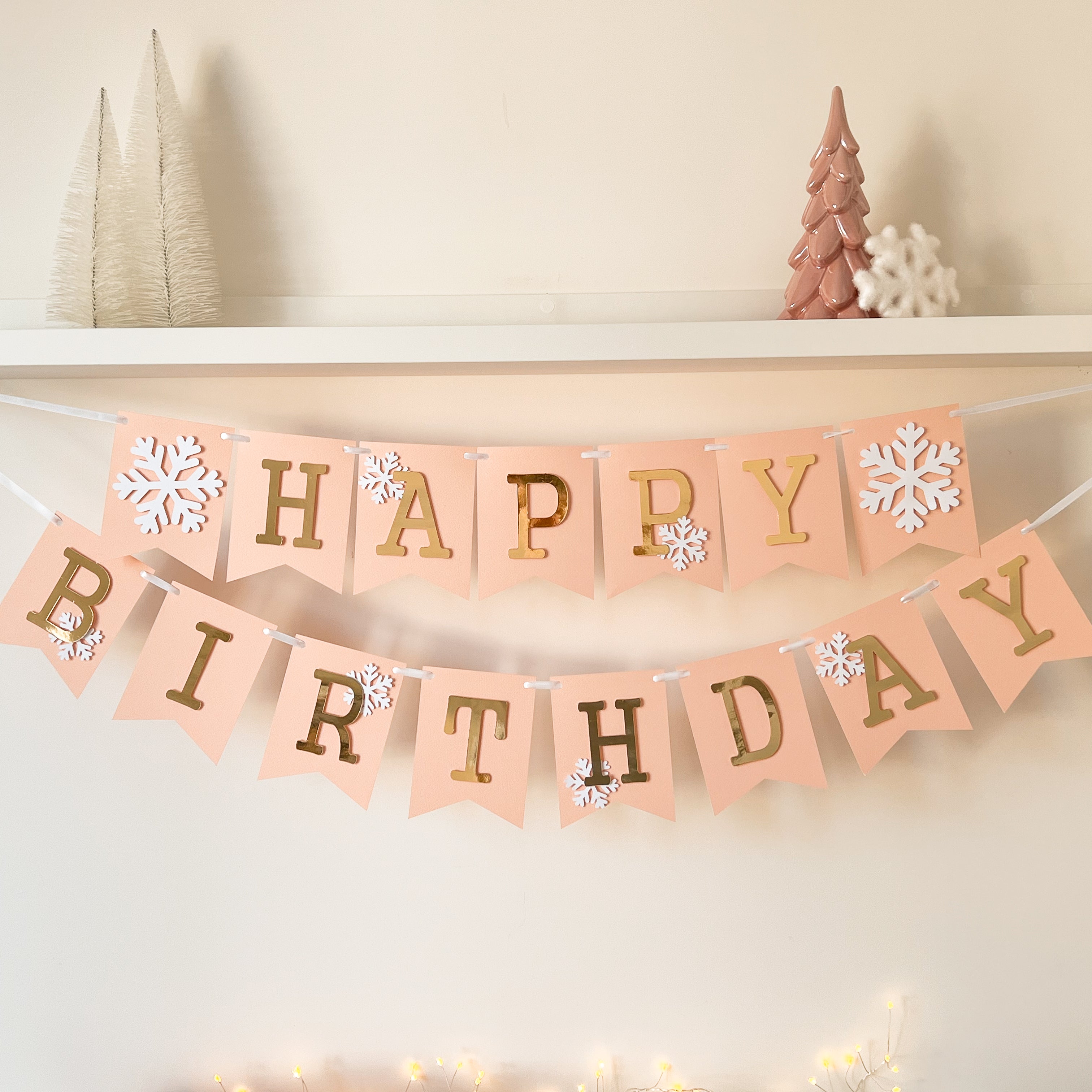 Winter Wonderland Party Banner Snowflake Happy Birthday Banner, Winter