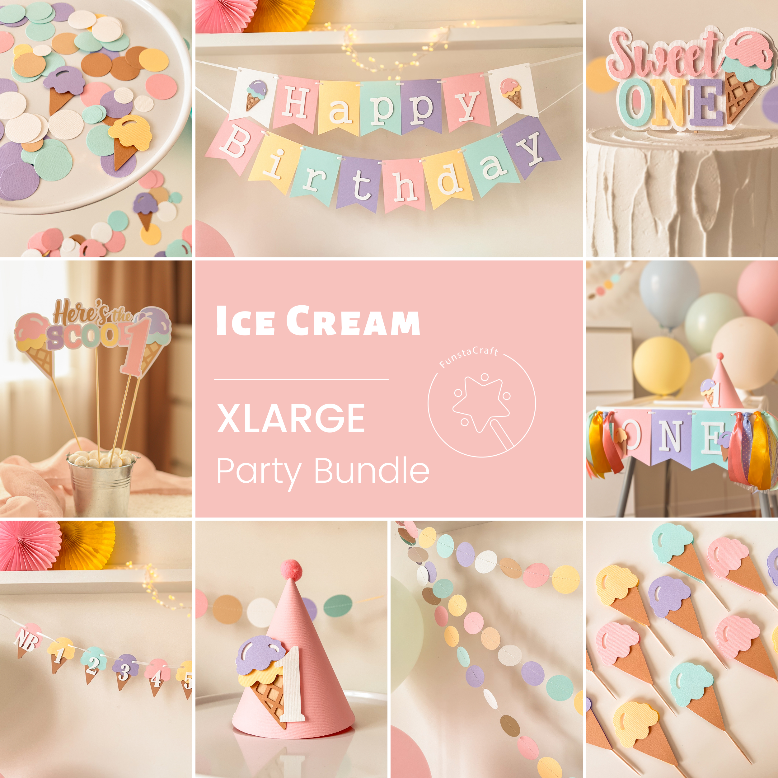 Ice Cream Birthday Bundle - "Here's the Scoop" Party Supplies