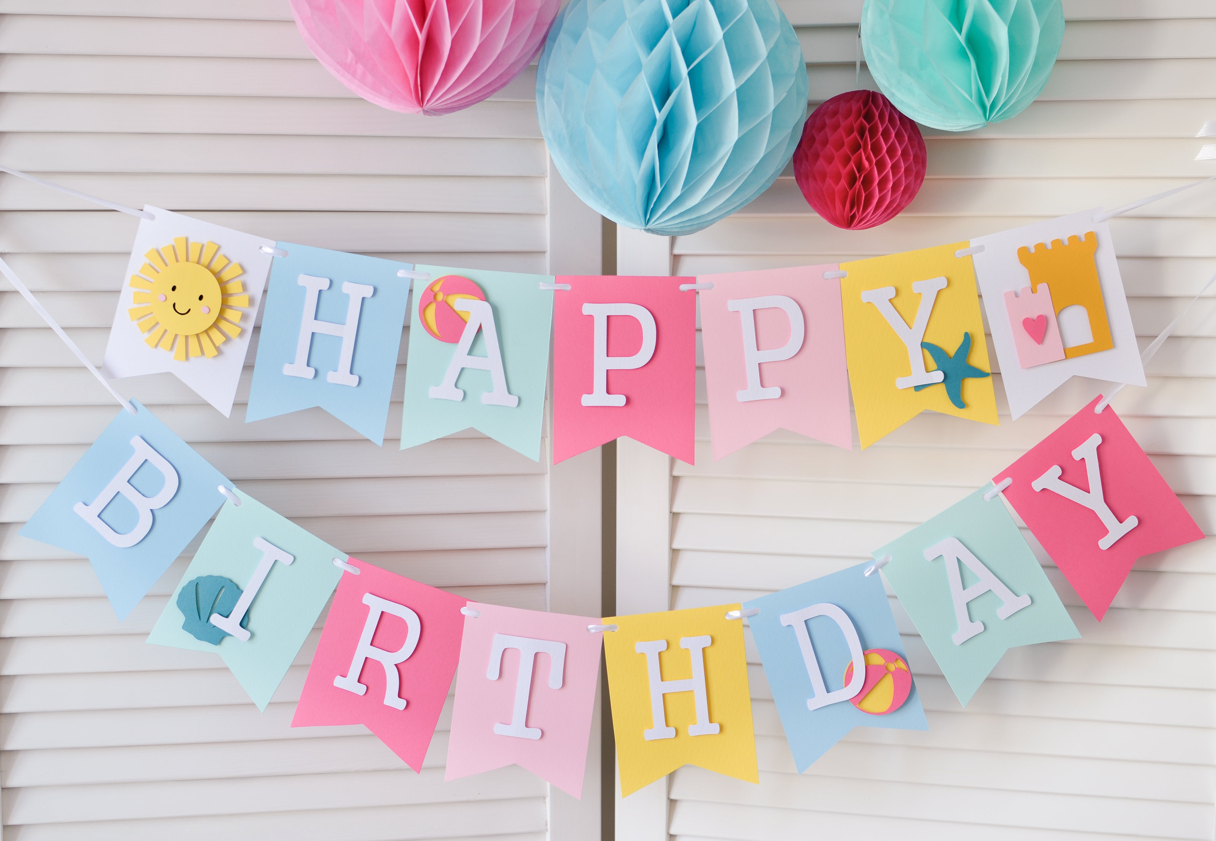 Beach Ball First Birthday Banner Beach Ball Themed Birthday