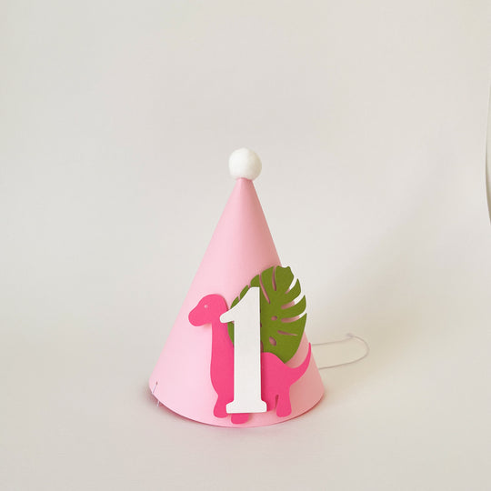 Dinosaur Girl One Party Hat One Year Birthday Party Cake Smash Cone Hat ...