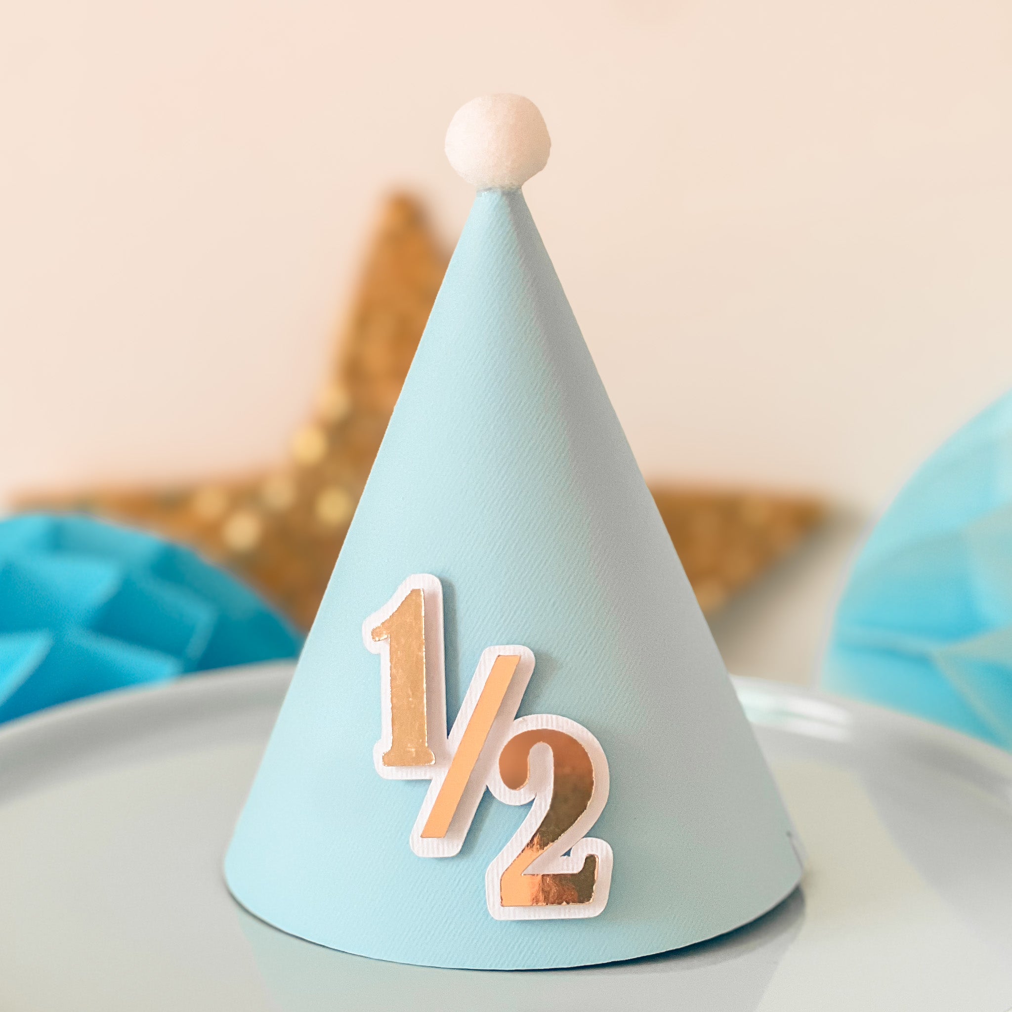 1/2 Boy Birthday Party Hat Half Way to One Party