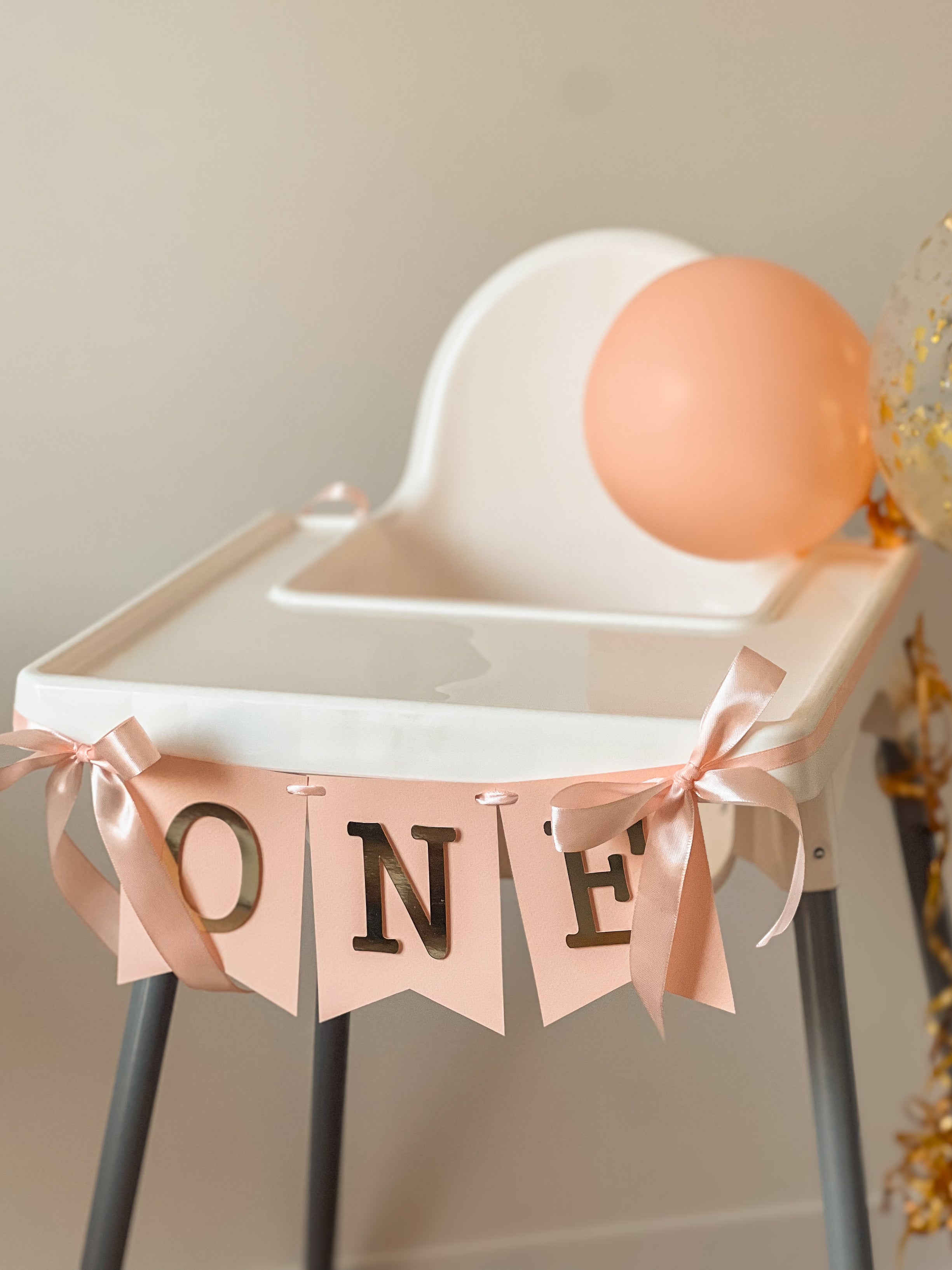 High Chair Banner Girl 1st Birthday Decorations Blush Gold