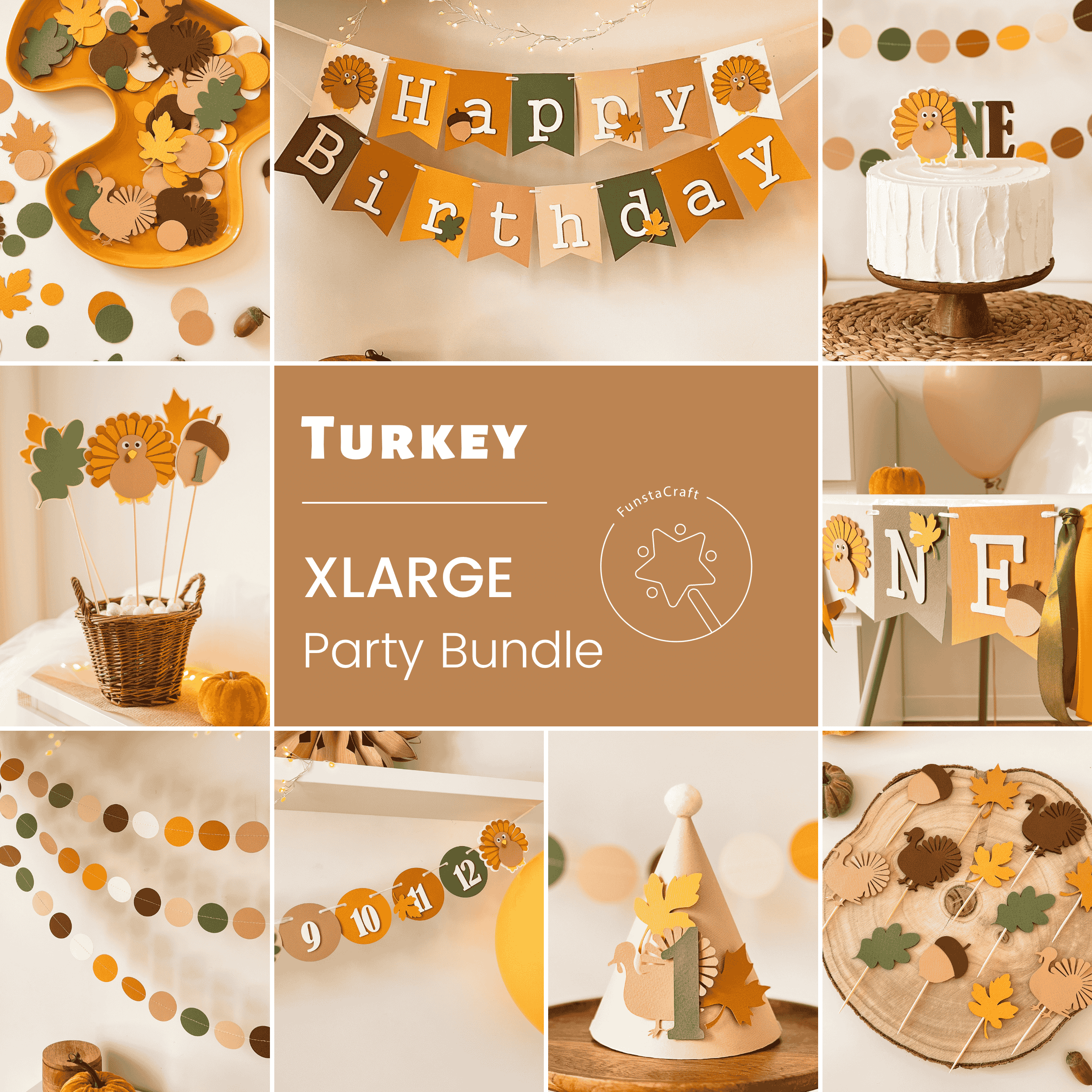 Turkey 1st Birthday Party Bundle Thanksgiving Birthday Fall 1st Birthday
