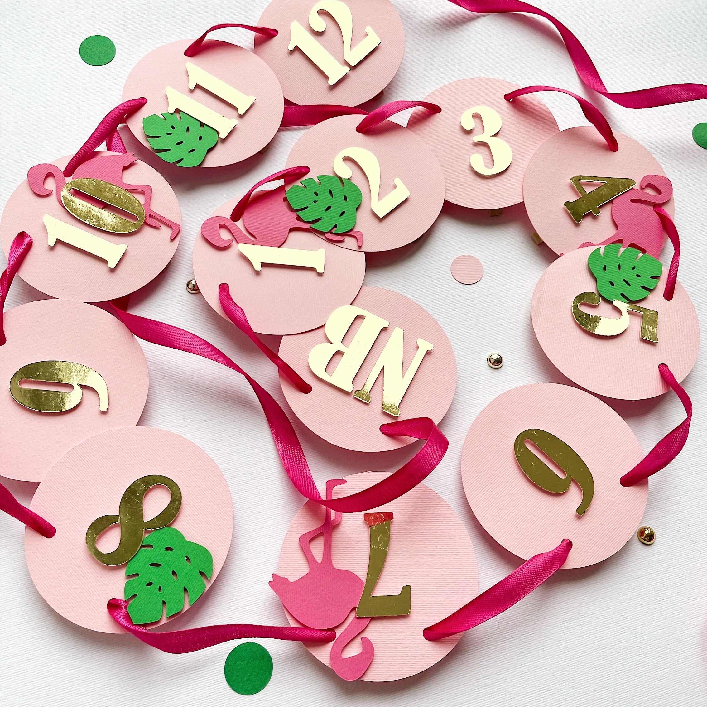 Flamingo 12 Month Photo Banner First Girl Birthday Decoration