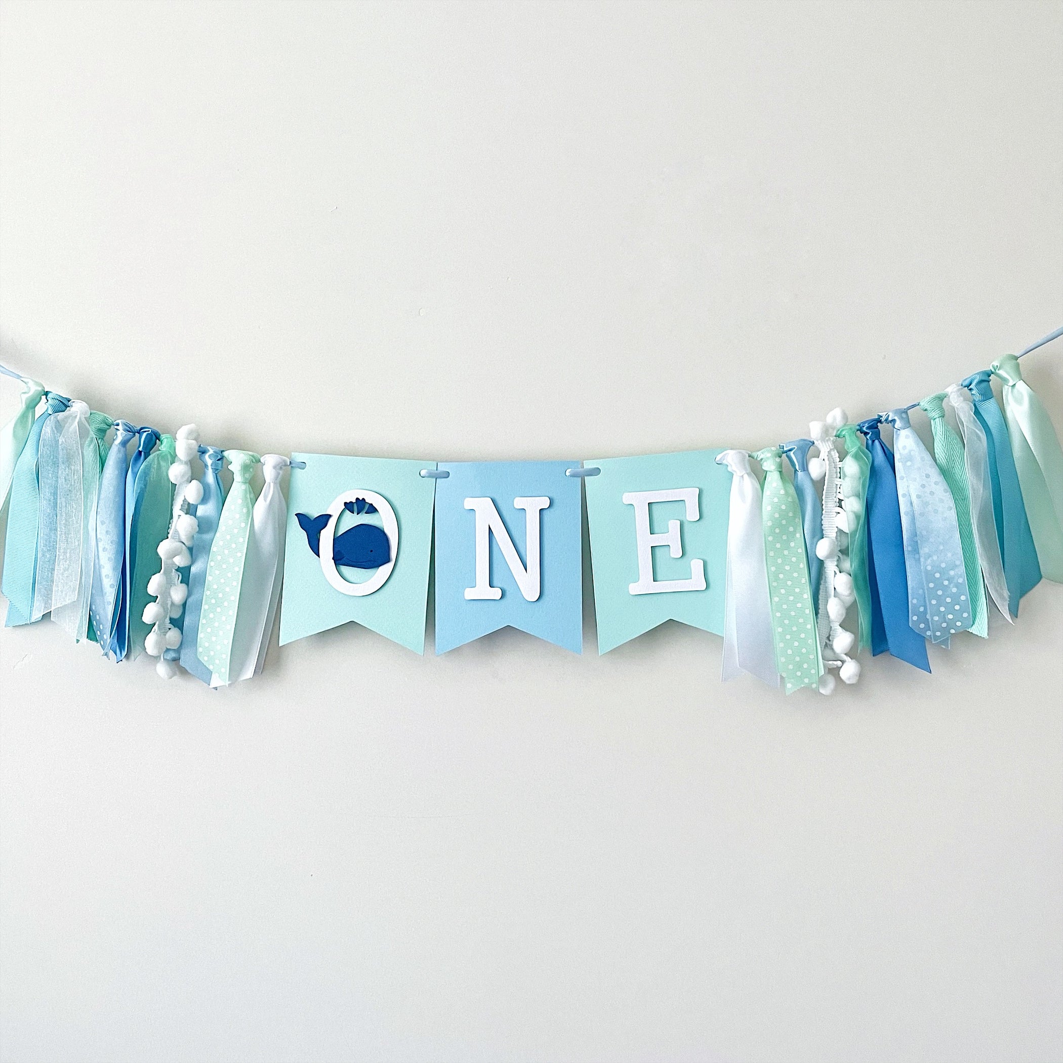 Whale One High Chair Banner Nautical Theme Boy 1st Birthday
