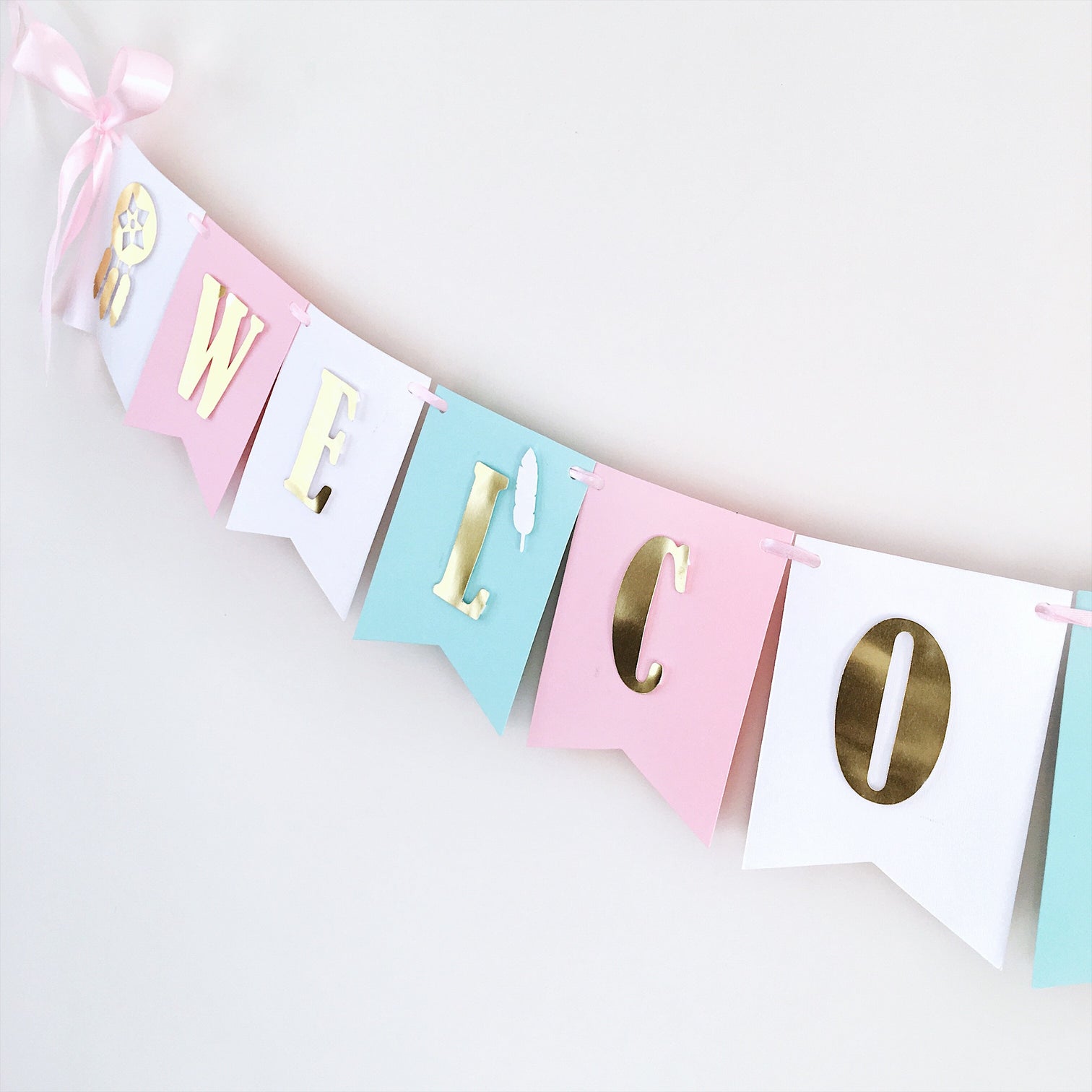 Boho Welcome Baby Banner Custom Baby Shower Banner Baby Name Banner ...