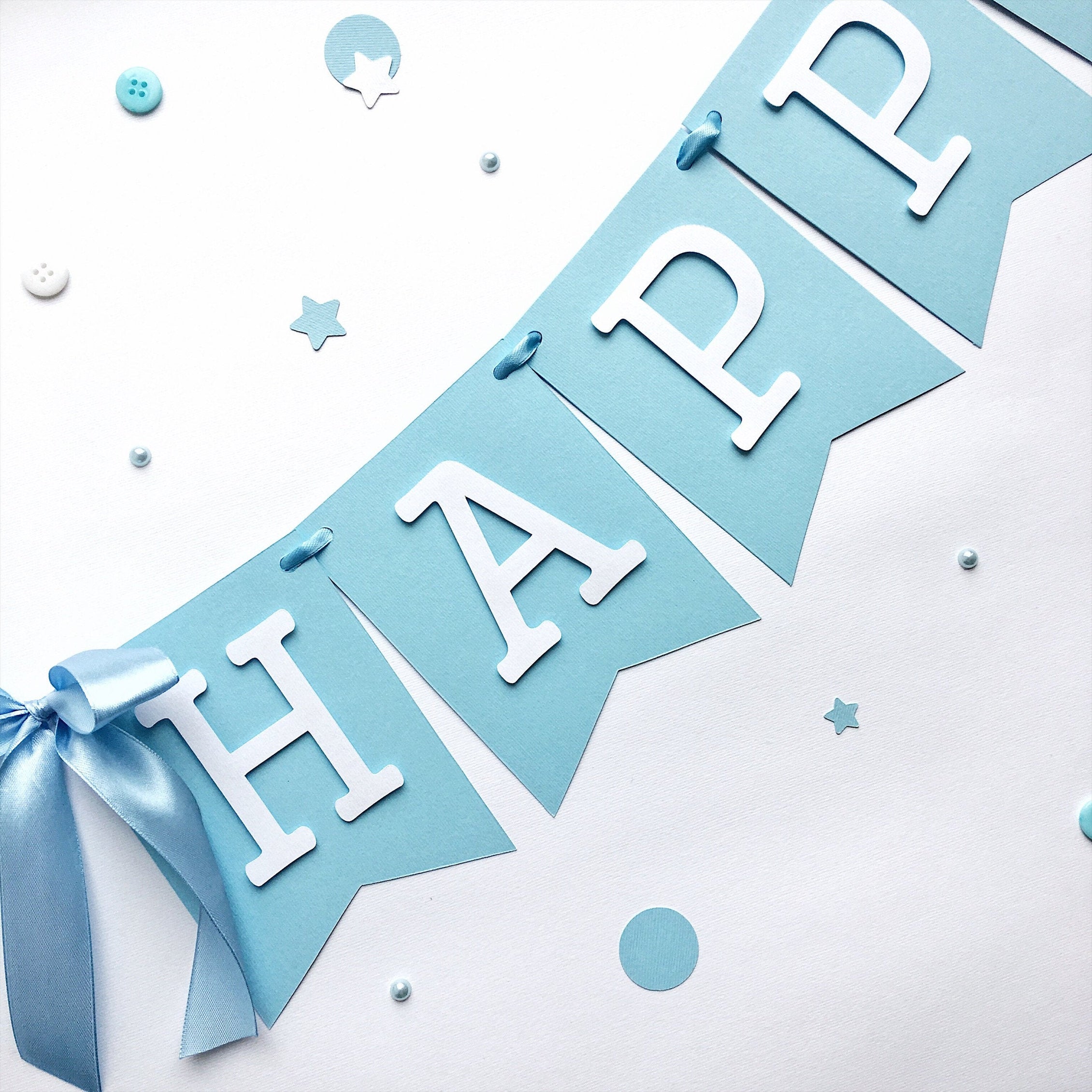 Baby Blue Happy Birthday Banner Boy 1st Birthday Decorations